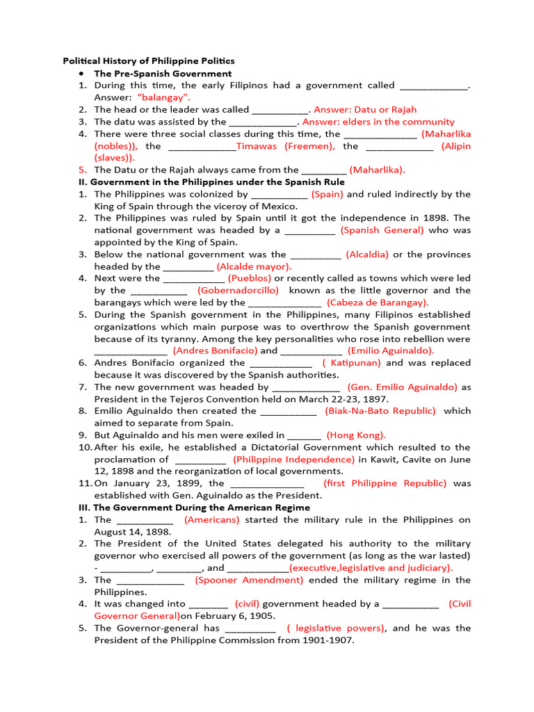Philippine Political History Overview | PDF | President Of The ...