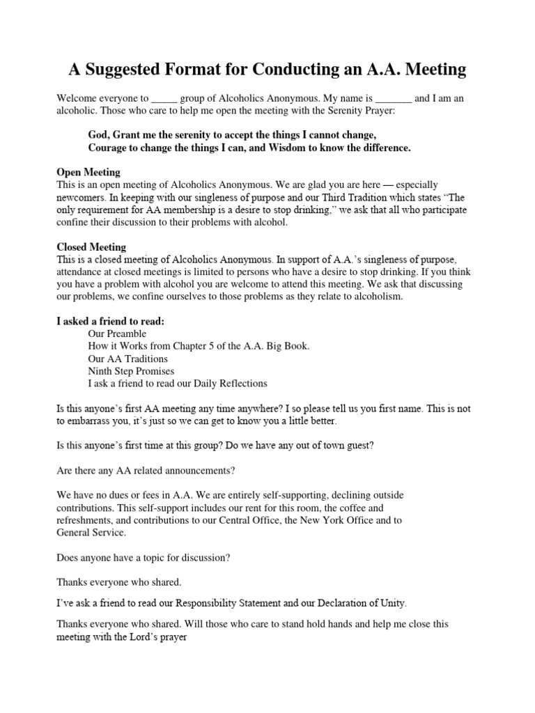 Suggested Format For Conducting An AA Meeting Readings | PDF