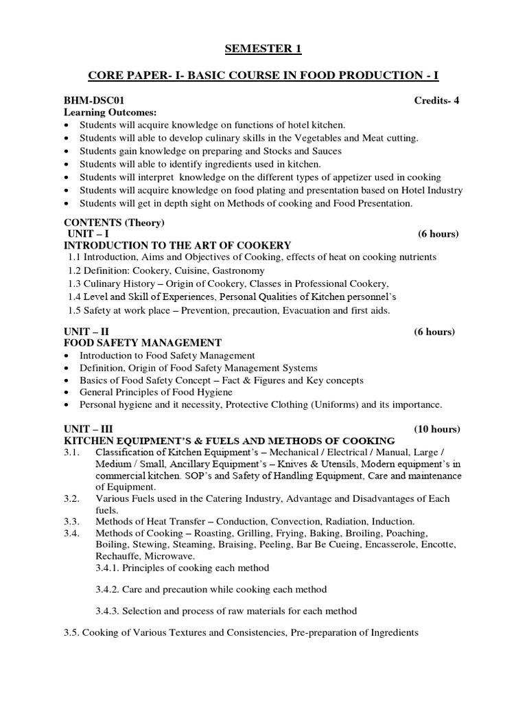 Hotel Catering Management BSC Syllabus | PDF | Cooking | Offal