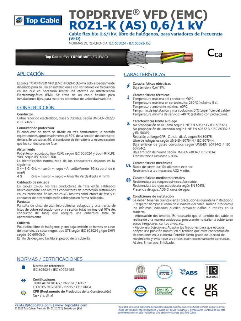 TOPCABLE - ROZ1-K EMC 0,6-1kV Esp - Rev21 | PDF | Conductor electrico | Cobre