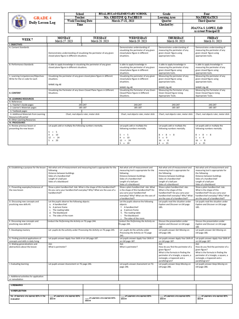 Grade 4 DLL Quarter 3 Week 7 (Sir Bien Cruz) | PDF | Behavior ...