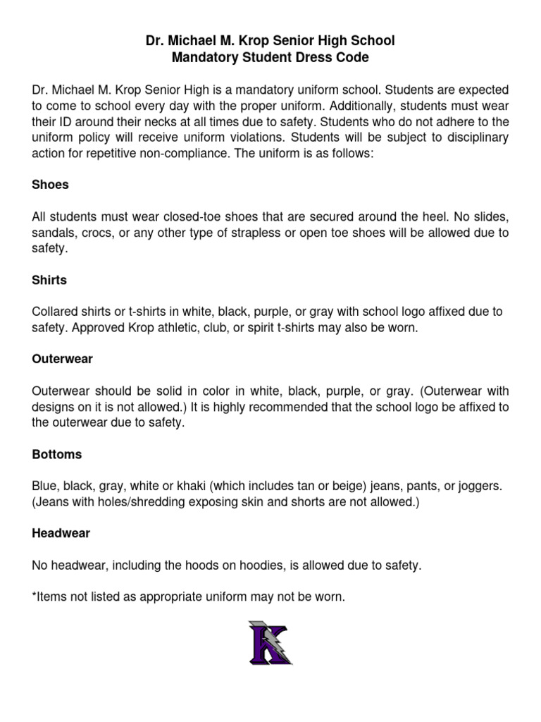 2022 Mandatory Student Dress Code-Final | PDF