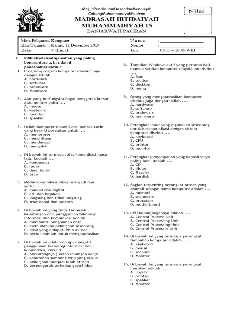 Soal TIK Kls 5 | PDF
