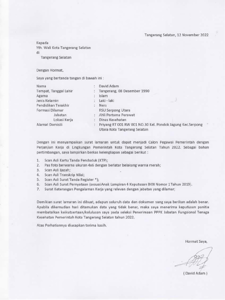 Surat Lamaran PPPK | PDF