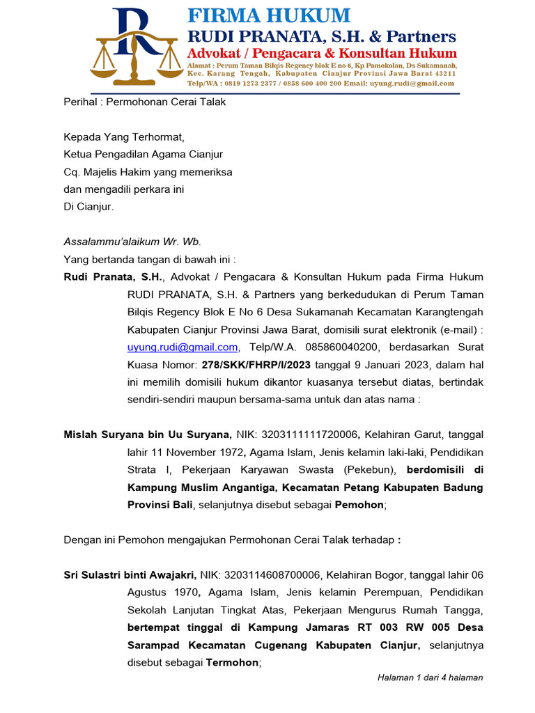 GUGATAN - Mislah Suryana Bin Uu Suryana - CT | PDF