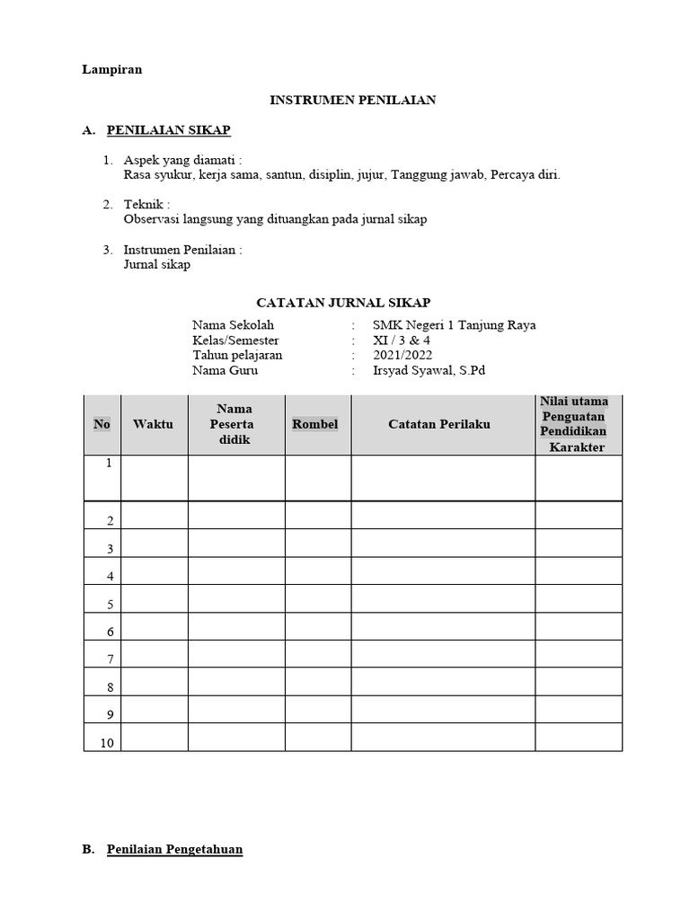 Instrumen Penilaian Sikap dan Keterampilan | PDF