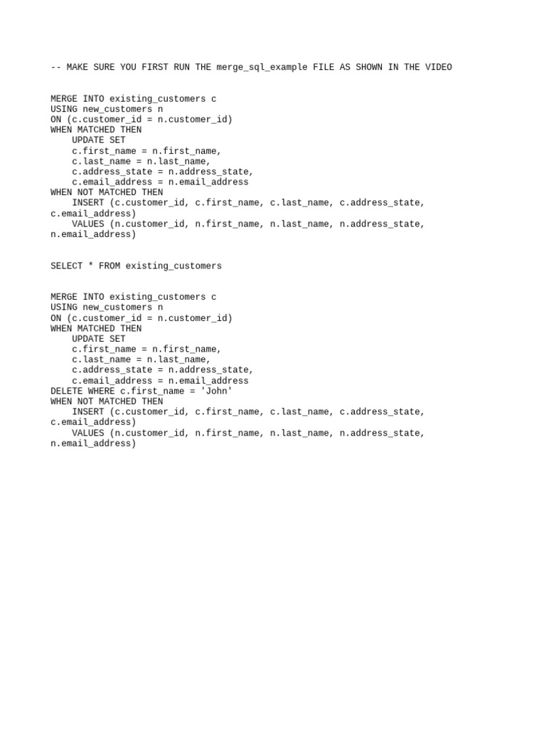 Code For MERGE Statement | PDF Code For MERGE Statement | PDF
