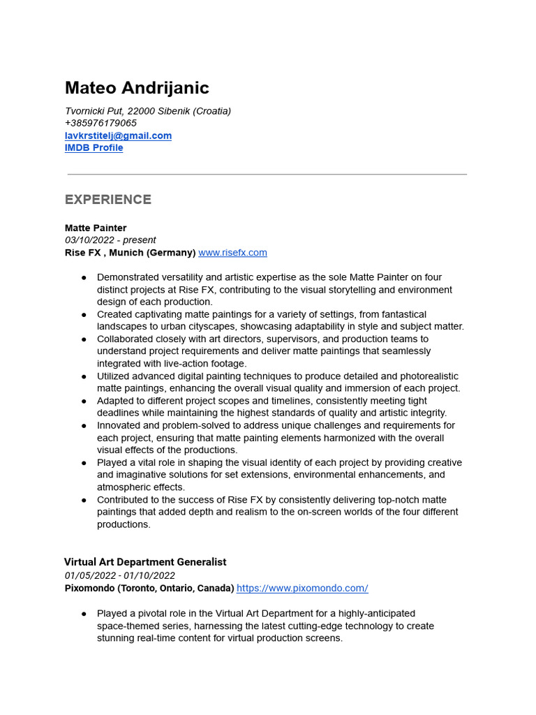 Mateo Andrijanic 2023 CV | PDF