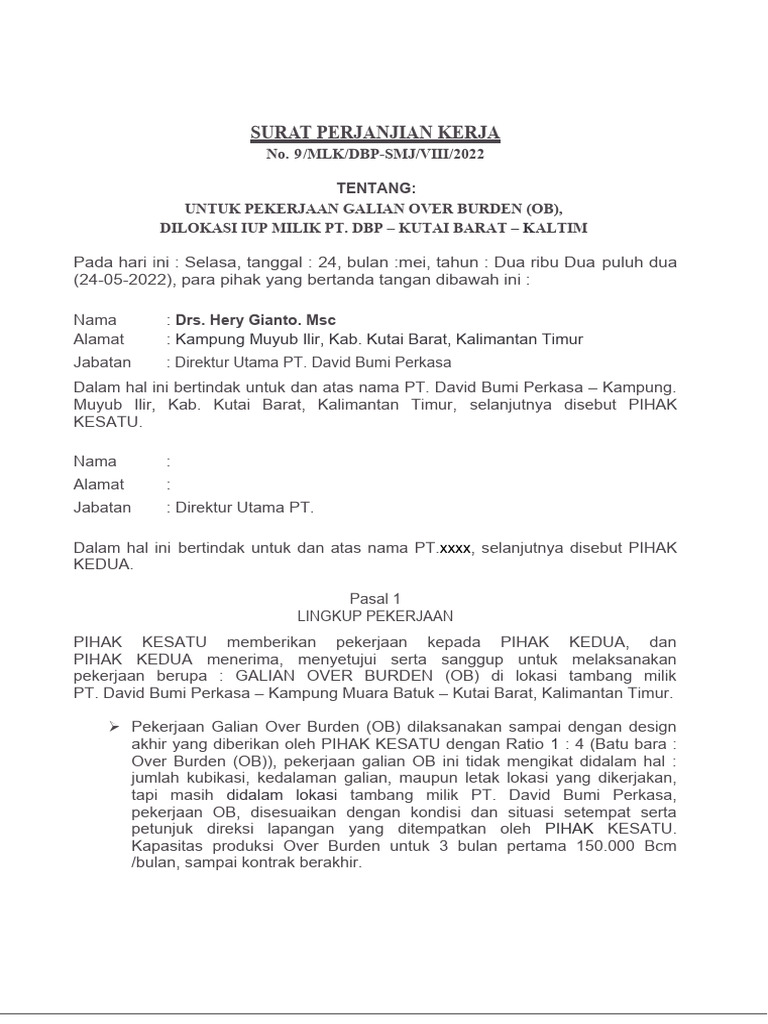 Draft Kontrak OB DBP | PDF