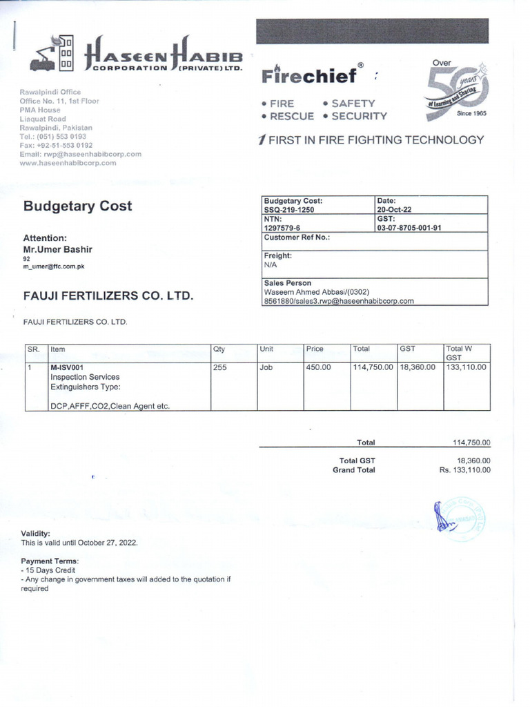 Quotation Firechief For Fire Extinguisher | PDF