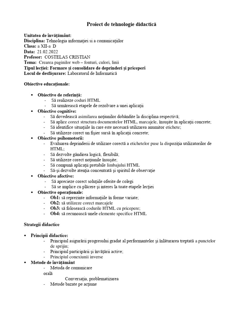 Pagini Web Proiect Didactic | PDF