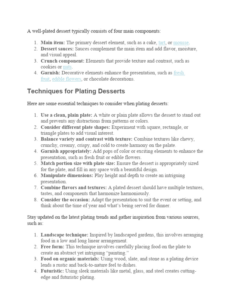 Food Plating and Presentation | PDF | Desserts | Drink