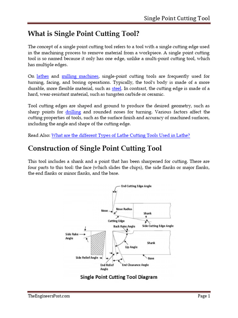 Single Point Cutting Tool | PDF | Machining | Metals