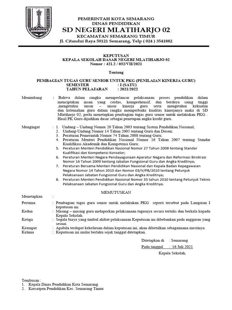 SK Tugas Guru Senior Upkg | PDF