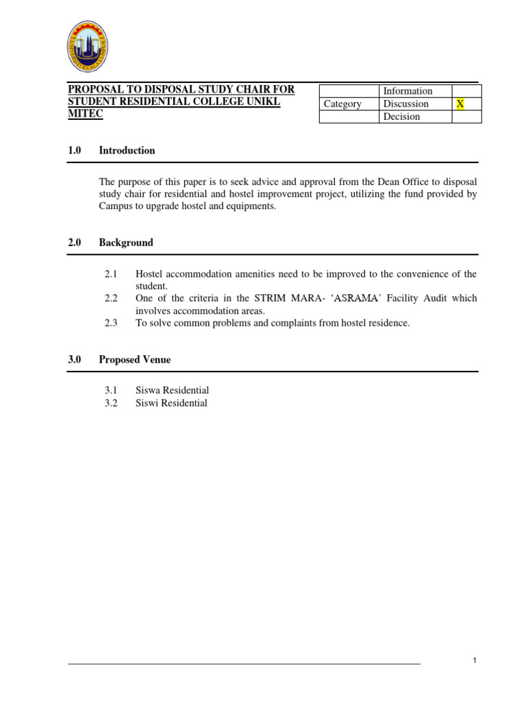 Hostel Improvement Proposal at UniKL MITEC | PDF | Finance & Money ...
