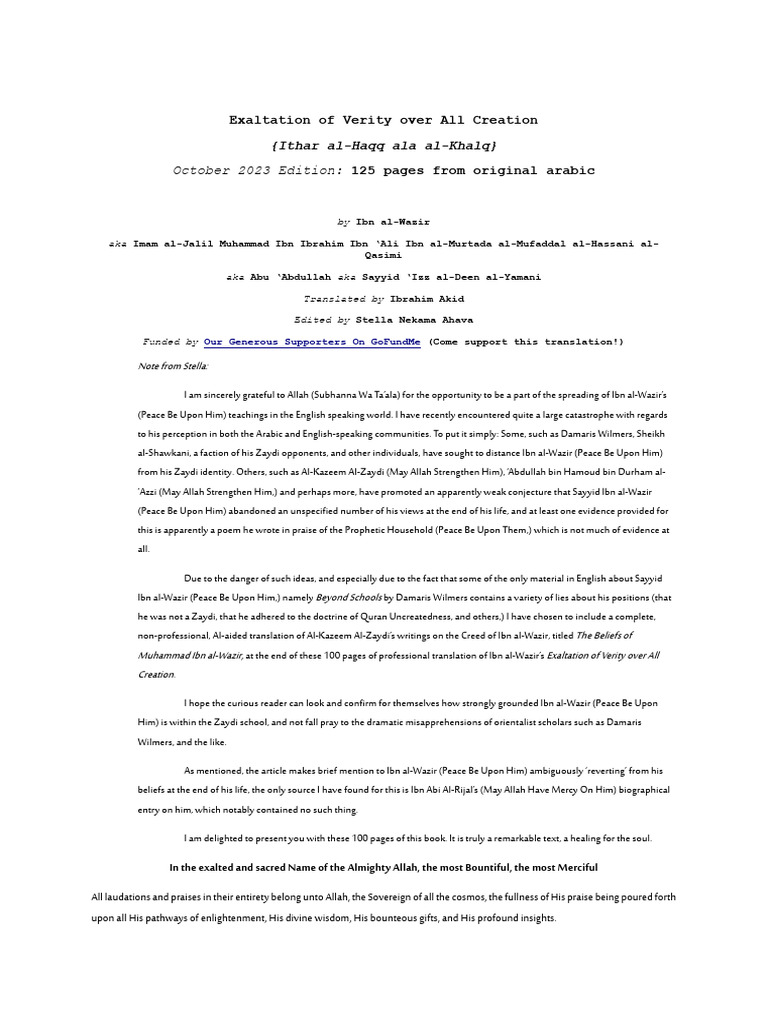 Exaltation of Verity Over All Creation October 2023 125 Pages Version 1 ...