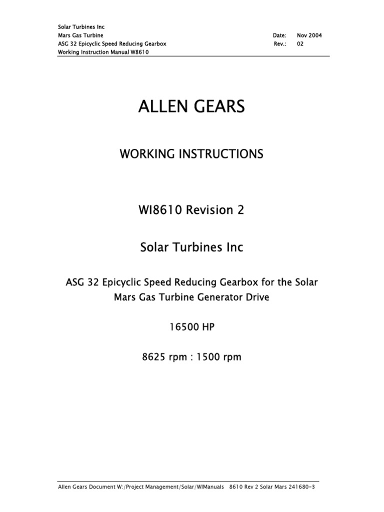 Allen Gears: Working Instructions | PDF