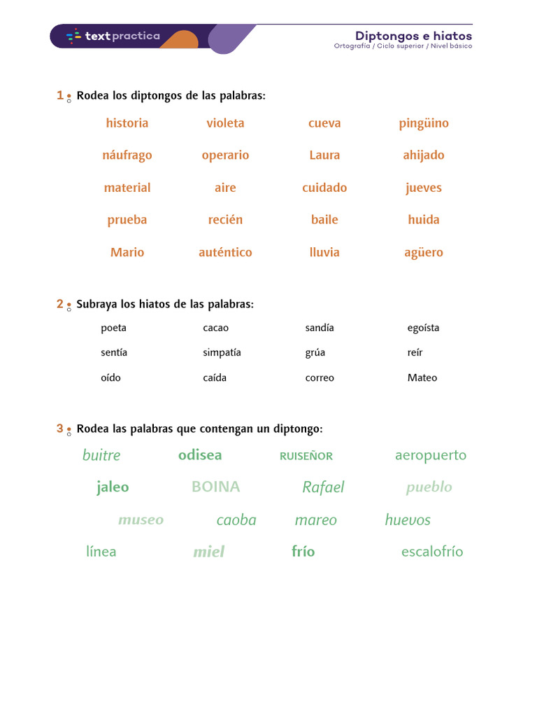 1.2. Prueba Diptongos e Hiatos (B) | PDF