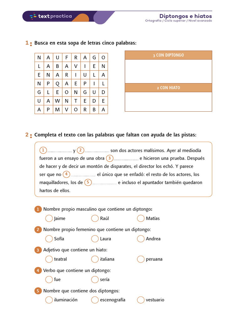 1.2. Prueba Diptongos e hiatos | PDF | Voz humana | Fonética