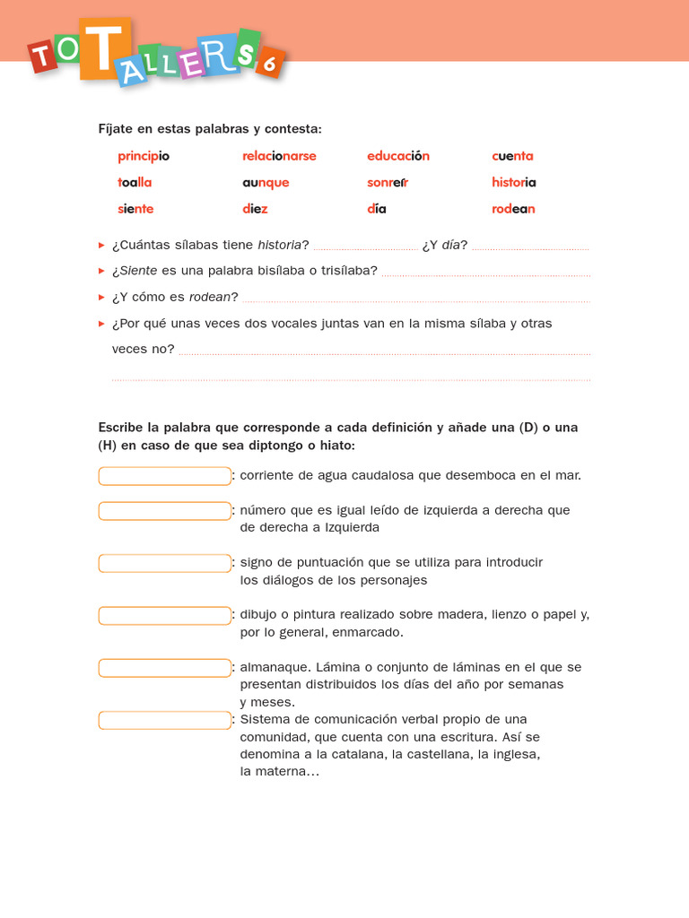1.2. Ejercicios Diptongo e Hiato | PDF