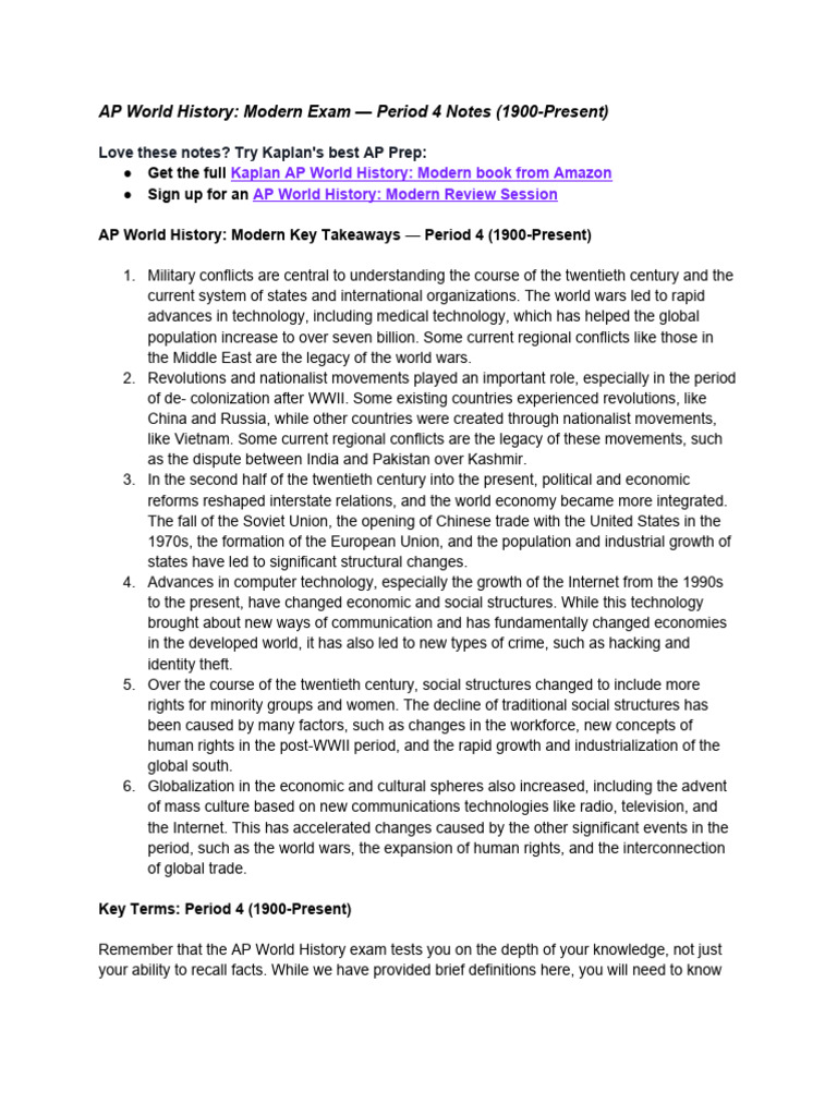 AP World History - Modern Exam - Period 4 Notes (1900-Present) | PDF
