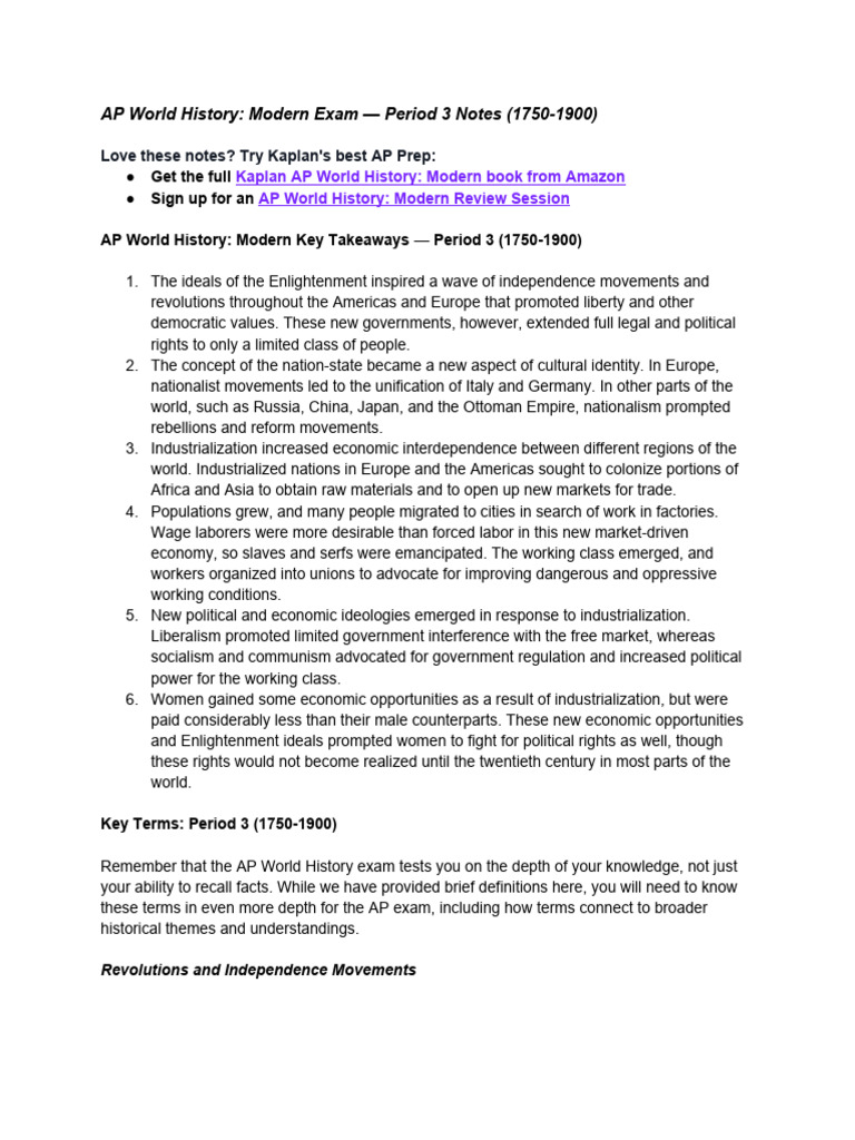 AP World History - Modern Exam - Period 3 Notes (1750-1900) | PDF ...