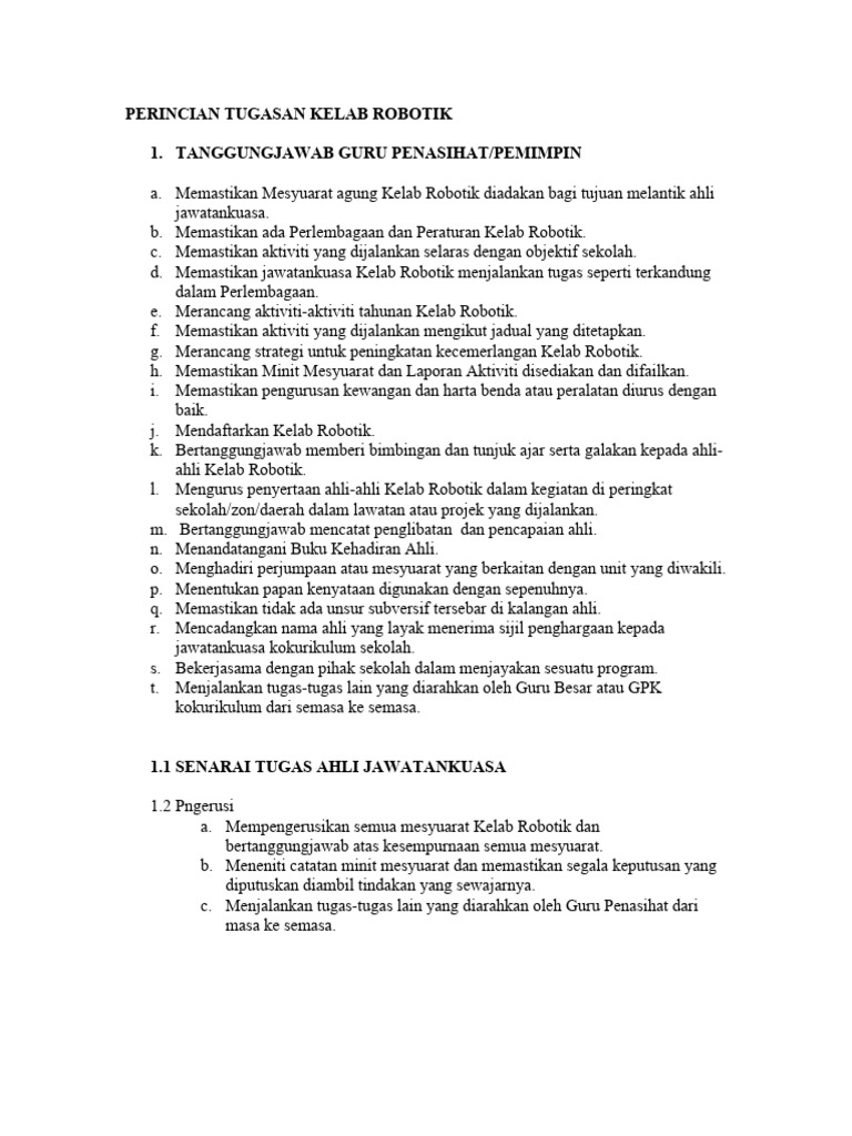 Perincian Tugasan Kelab Robotik | PDF