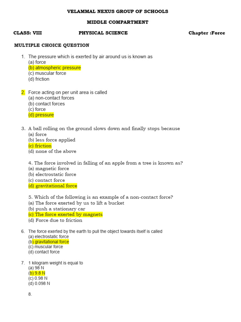 VIII Force and Pressure Ut1 QB | PDF | Force | Pressure