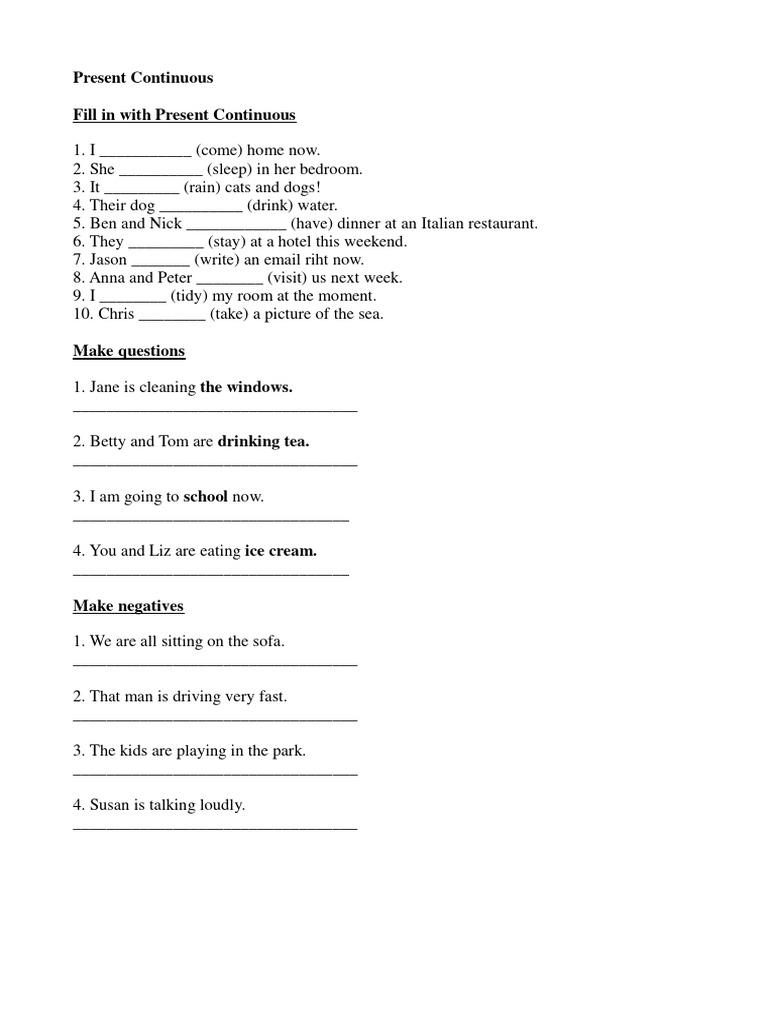 Present Continuous Practice | PDF