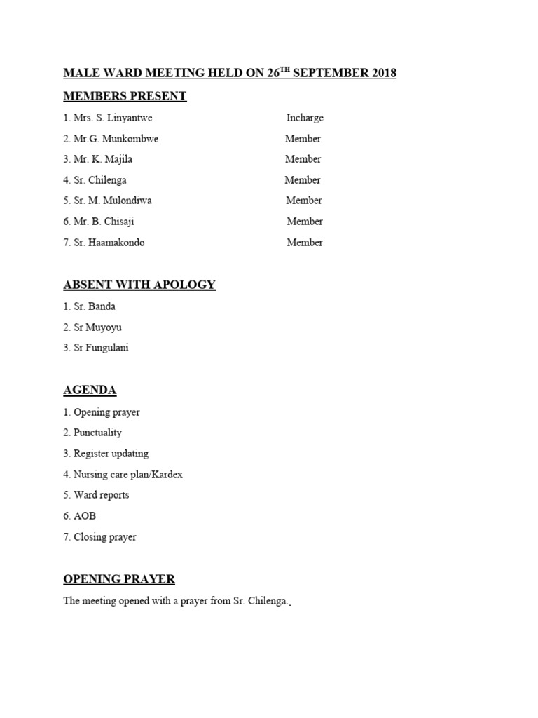 Male Ward Meeting | PDF | Patient | Nursing