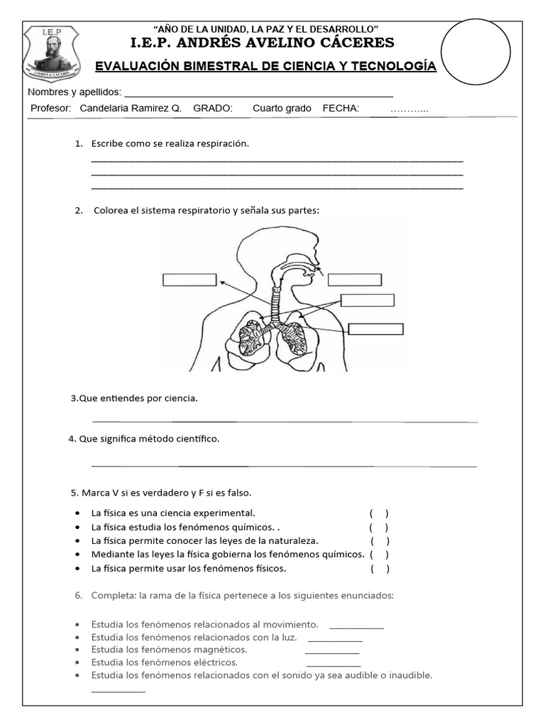 Evaluación de Ciencia y Tecnología 4° Grado | PDF | Física | Science