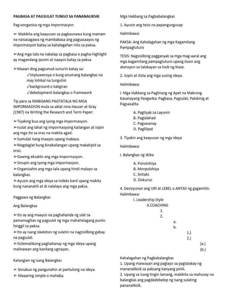 PAGBASA AT PAGSULAT TUNGO SA PANANALIKSIK Midterm | PDF