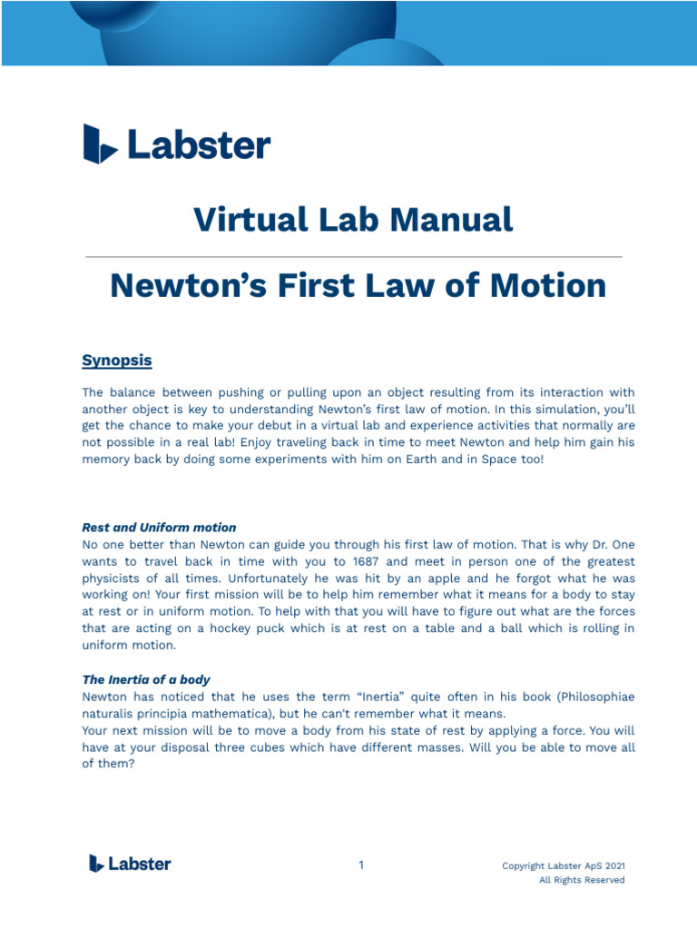 Newtons First Law of Motion - Balanced and Unbalanced Forces | PDF ...