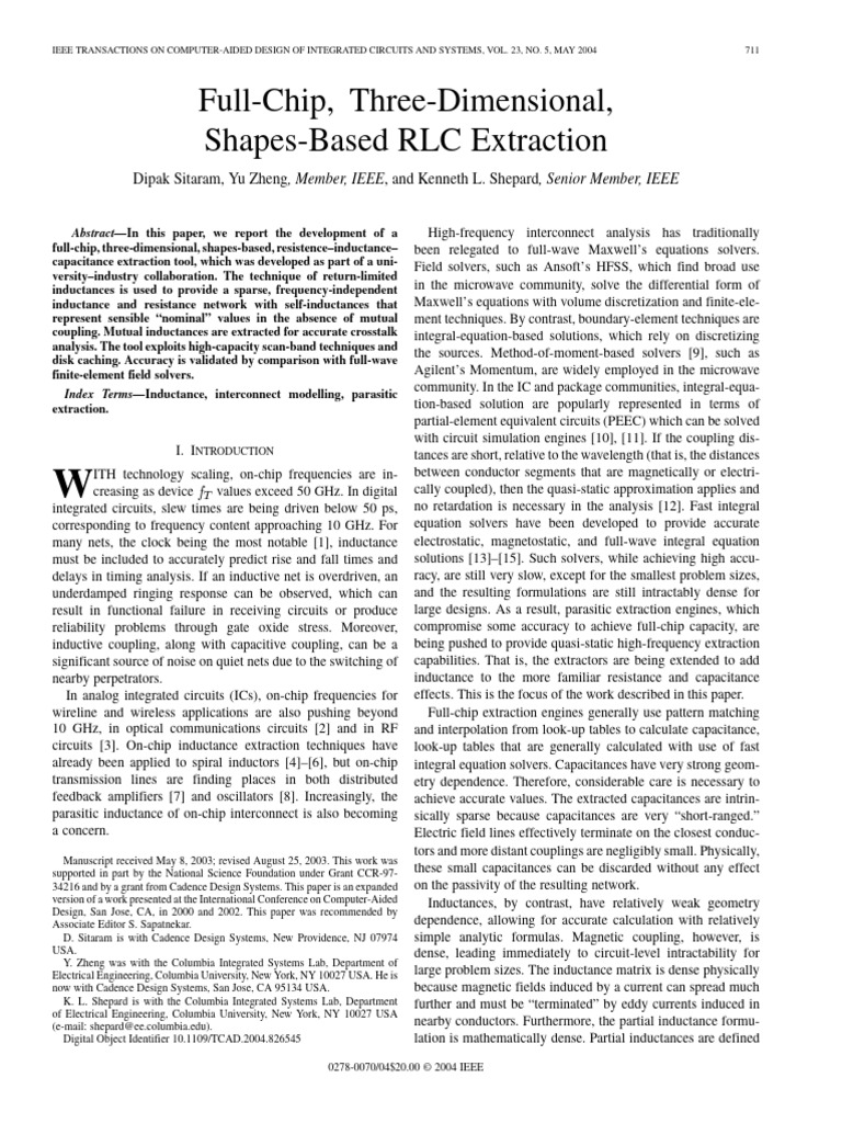 Full-Chip, Three-Dimensional Shapes-Based RLC Extraction | PDF | Inductance | Green's Function