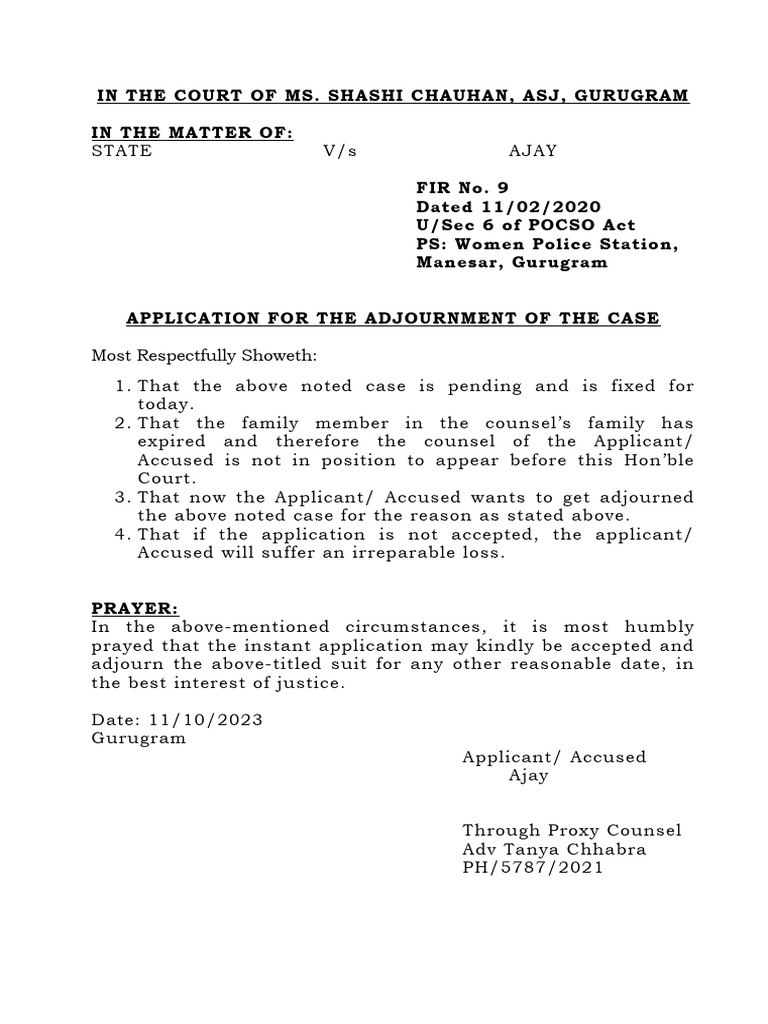Application For Adjournment | PDF