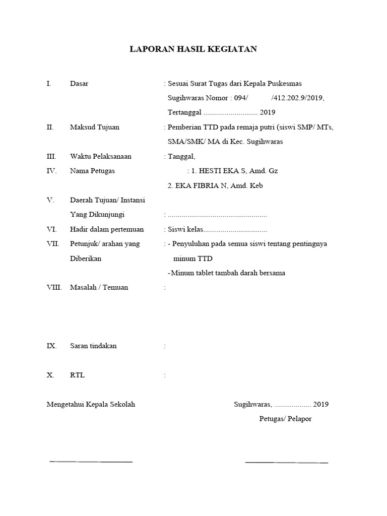 Laporan Hasil Kegiatan Ttd Pdf