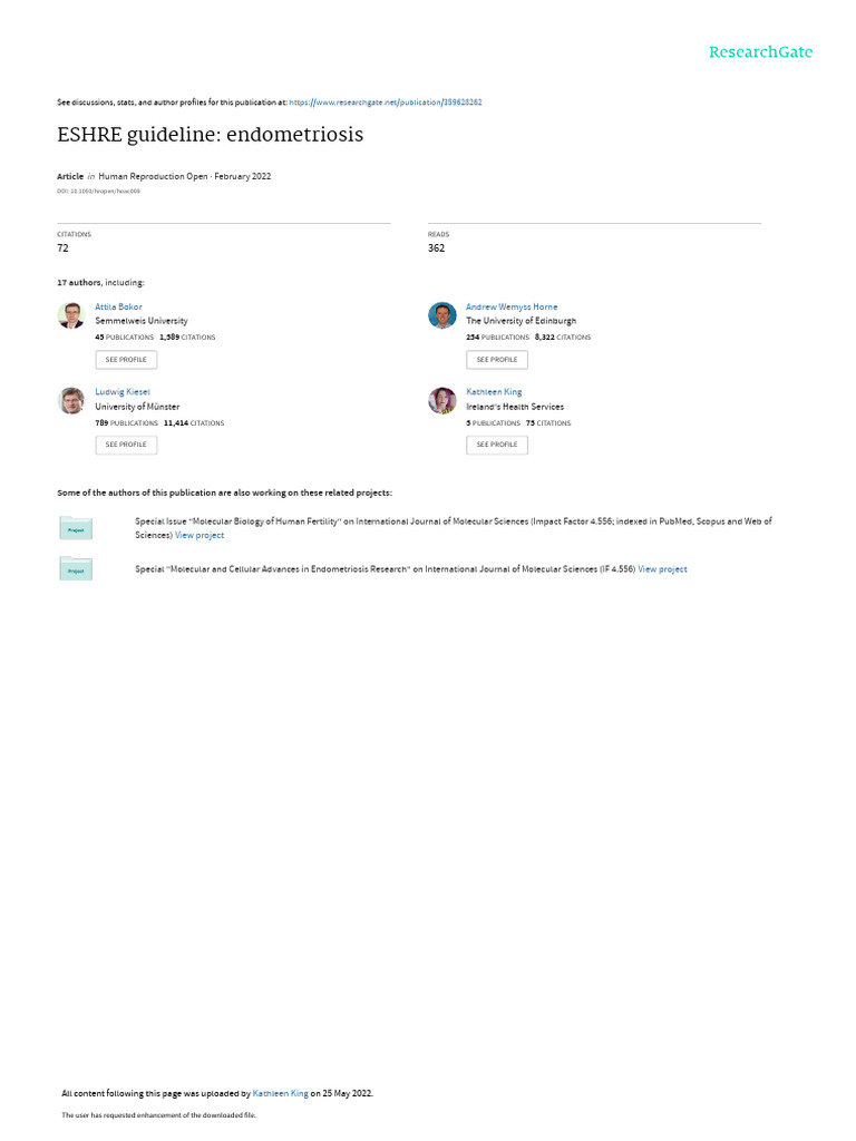 ESHRE Endometriosis Guidelines | PDF | Medical Diagnosis | Health Sciences