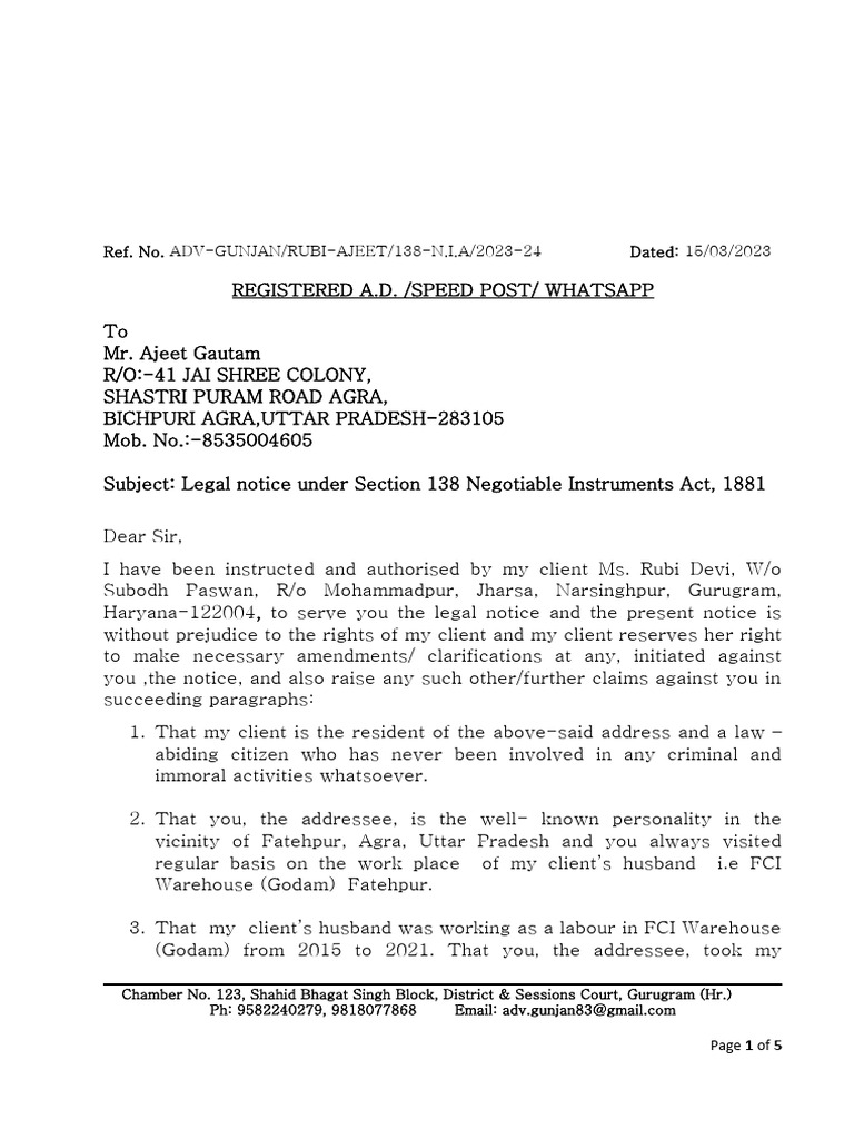 Legal Notice Ruby Devi | PDF