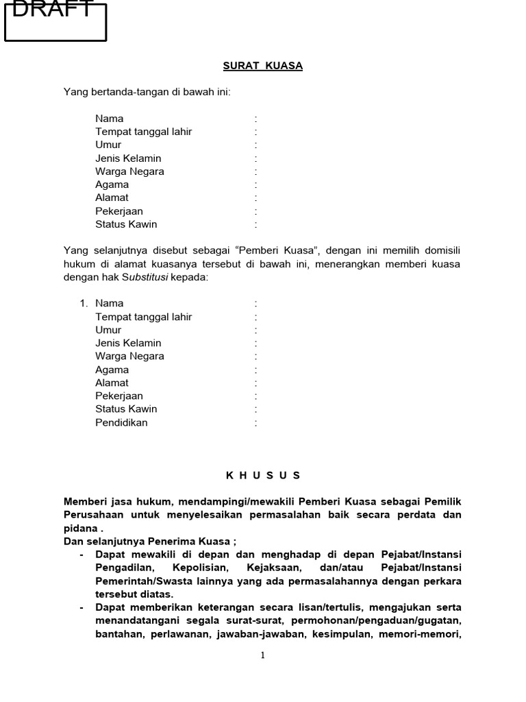 Draft Surat Kuasa | PDF