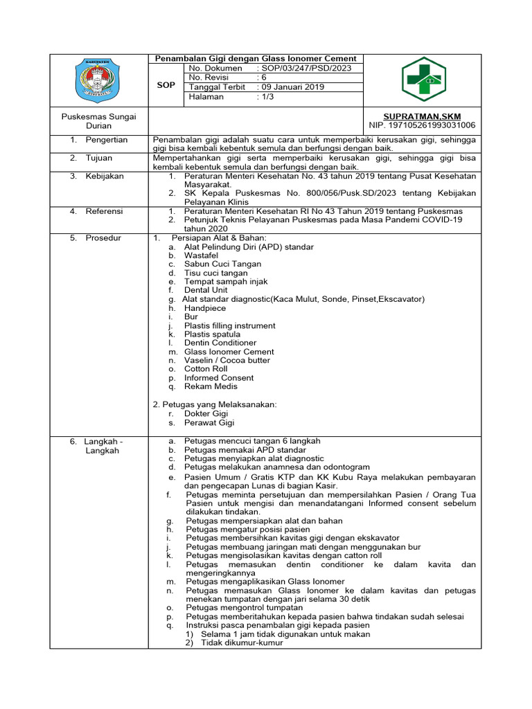 Penambalan Gigi Dengan Glass Ionomer Cement | PDF