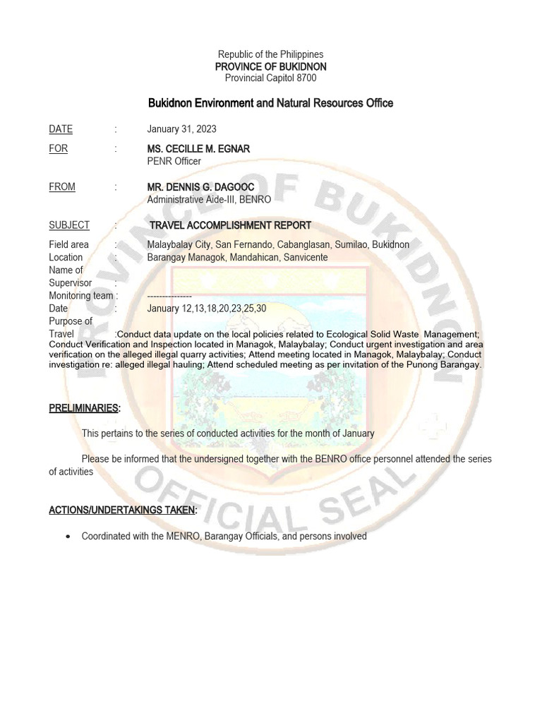 Travel Report: Managok Investigations | PDF