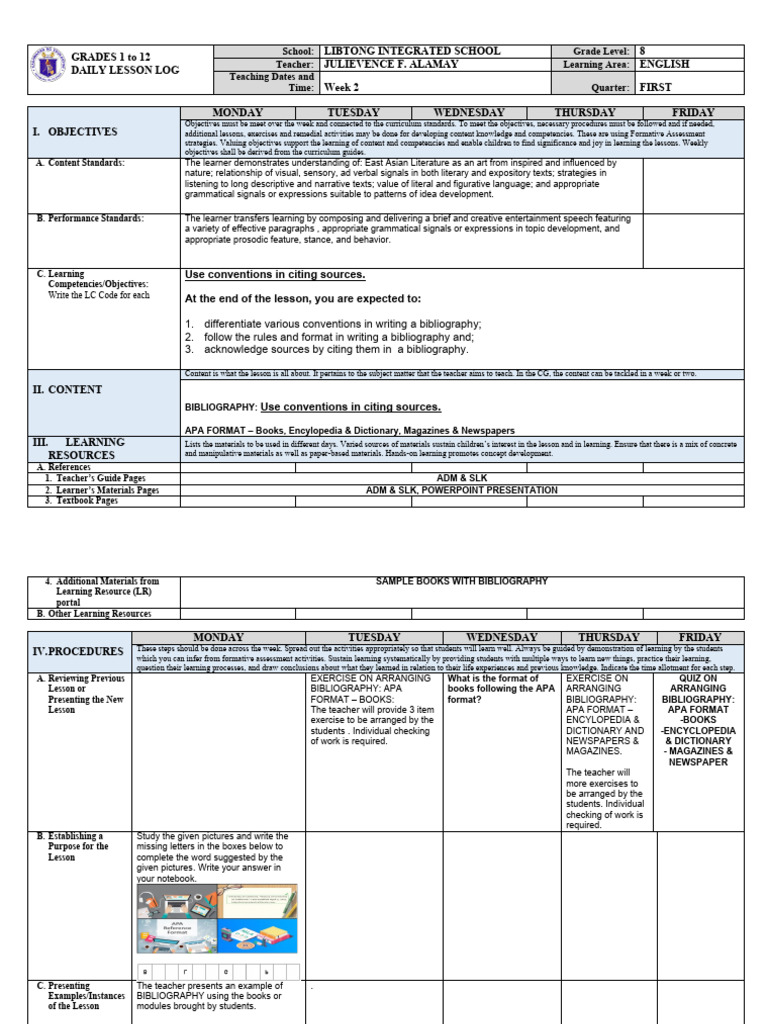 DLL ENG8 1STQ 2ND Week | PDF