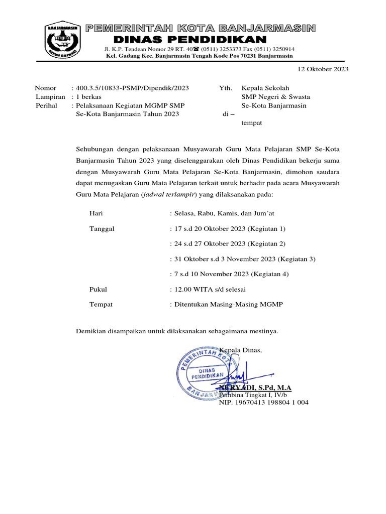 Surat Undangan Kegiatan Mgmp Tahun 2023 Pdf