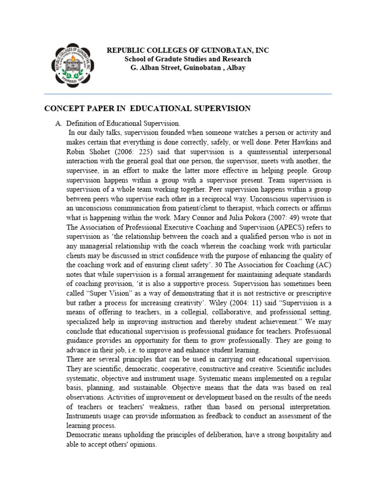Concept Paper Educational Supervision | PDF | Teachers | Learning