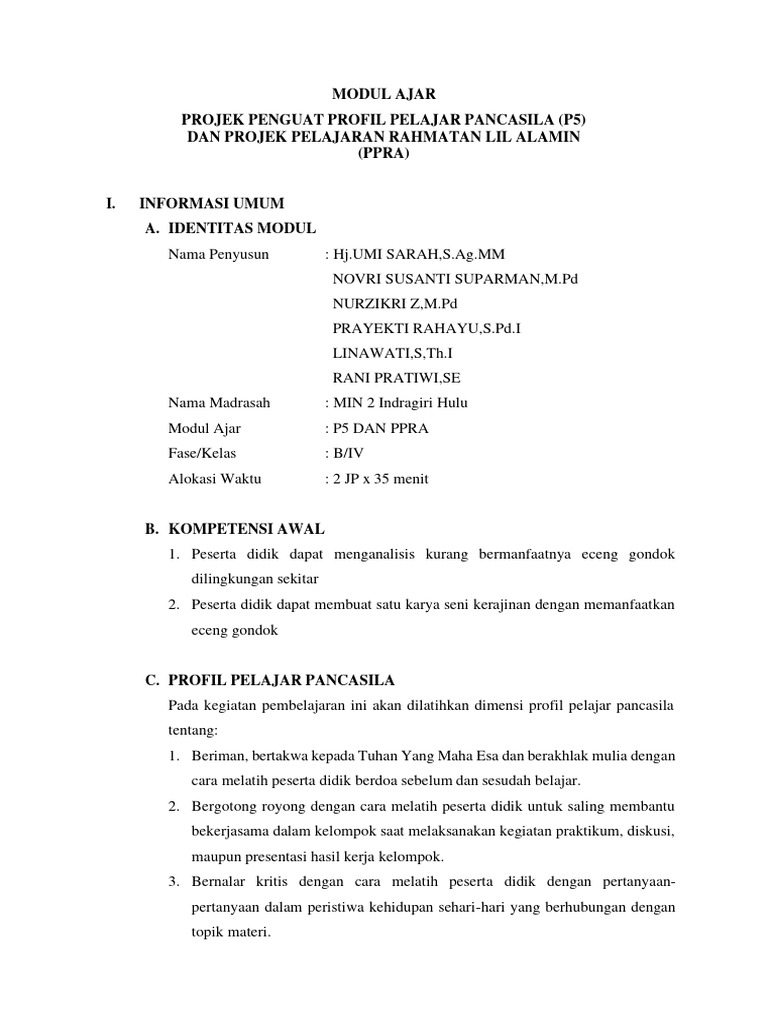 Modul Ajar P5 Dan Ppra | PDF | Seni