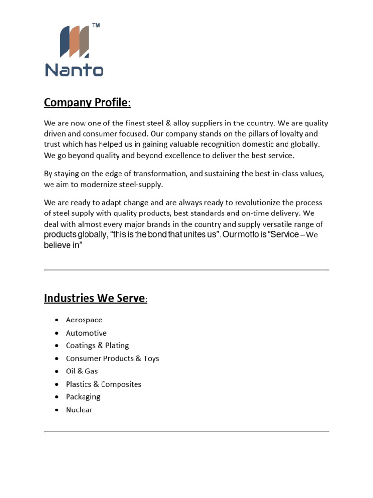 Nanto Company Profile & Introduction Letter & ISO | Download Free PDF ...