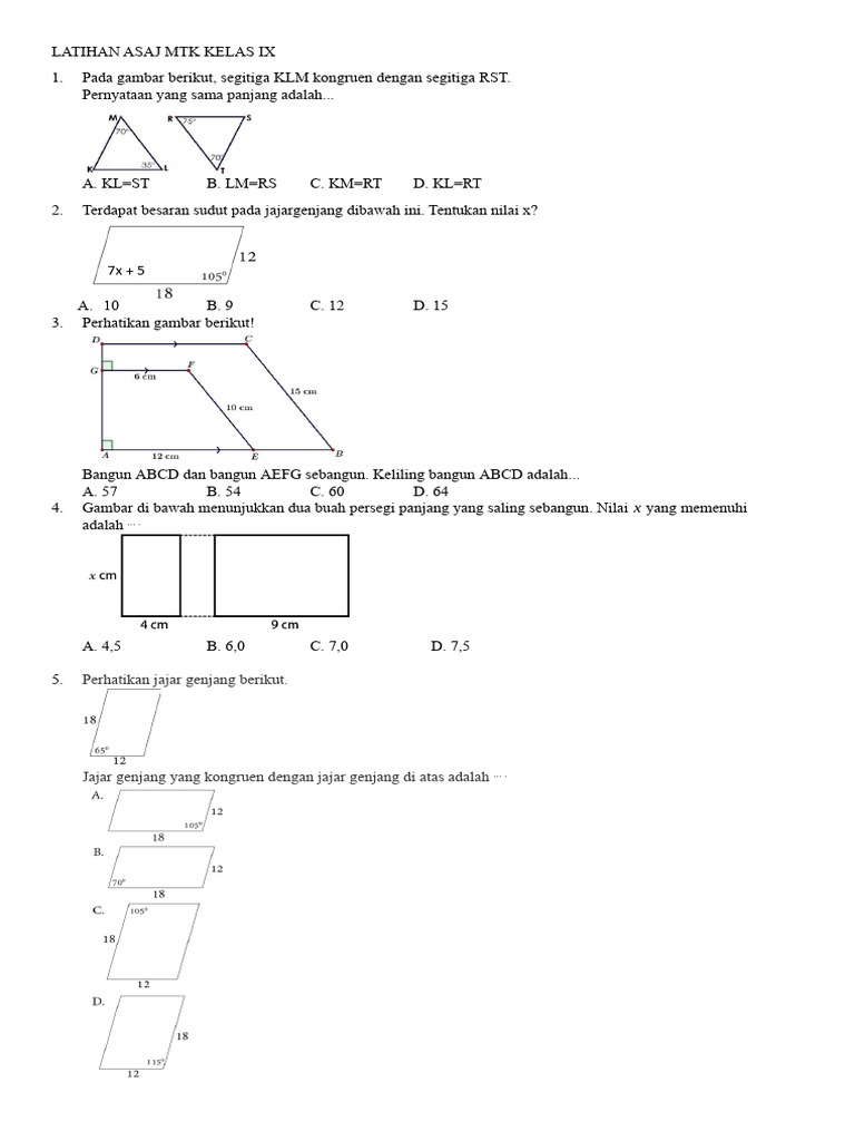 Latihan Asaj MTK Kelas Ix Fix | PDF | Metode & Bahan Ajar | Seni