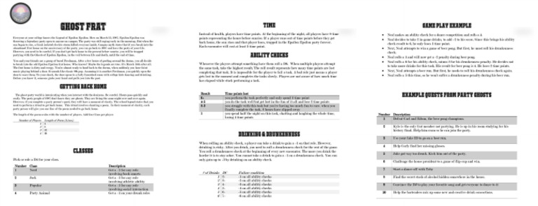 Ghost Frat One Page RPG | PDF