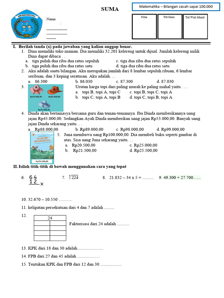 Sumatif 1 Mat | PDF