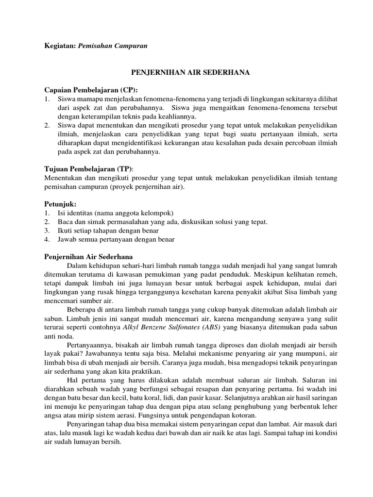 Proyek Penjernihan Air Sederhana | PDF | Kesehatan Holistik | Sains ...